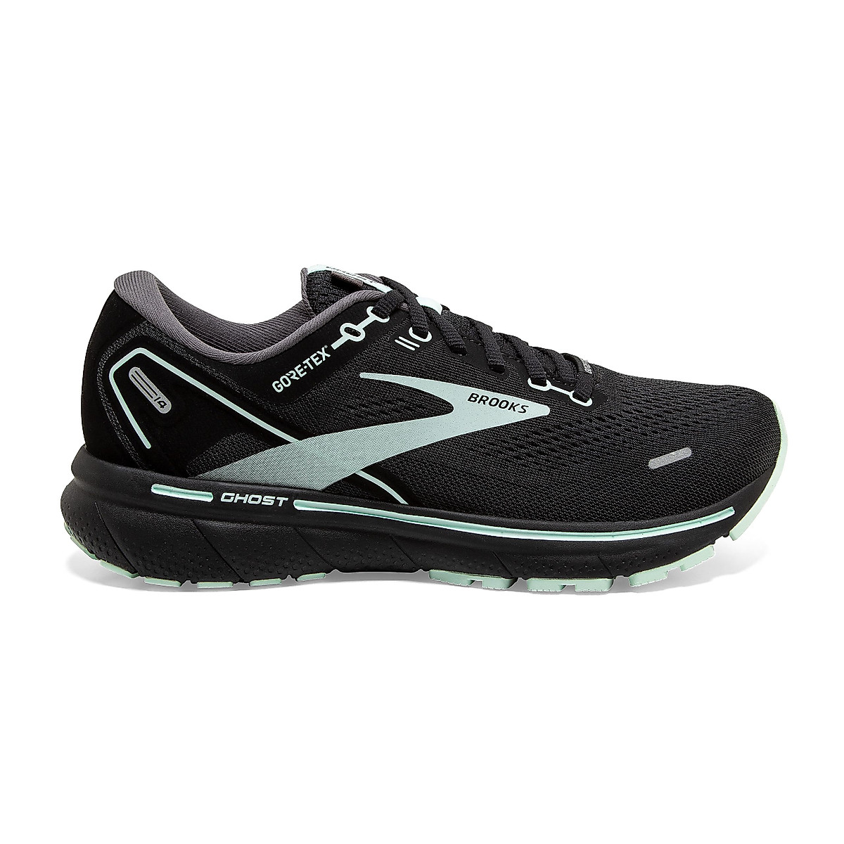 Brooks Women's Ghost 14 GTX Waterproof Neutral Running Shoe - Black/Blackened Pearl/Aquaglass - 8.5 Medium