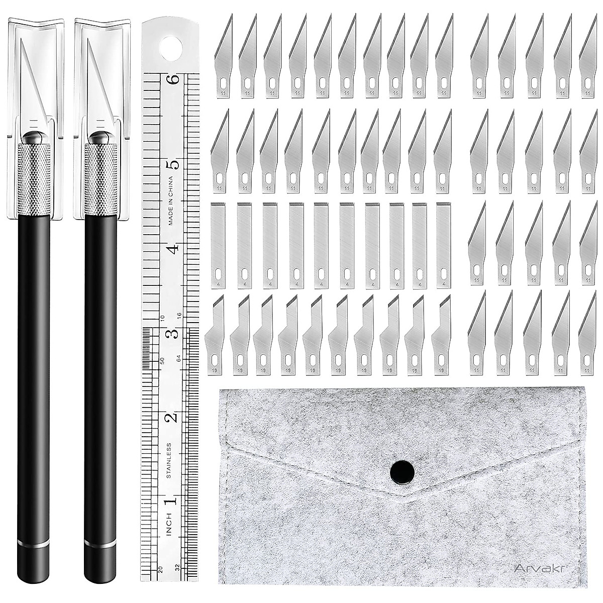 Craft Hobby Knife , Exacto Knife , 2 Knives and 60 Blades with a Bag , Precision Cutter Knife for Cutting Carving Scrapbooking Stencil , Black with Bag