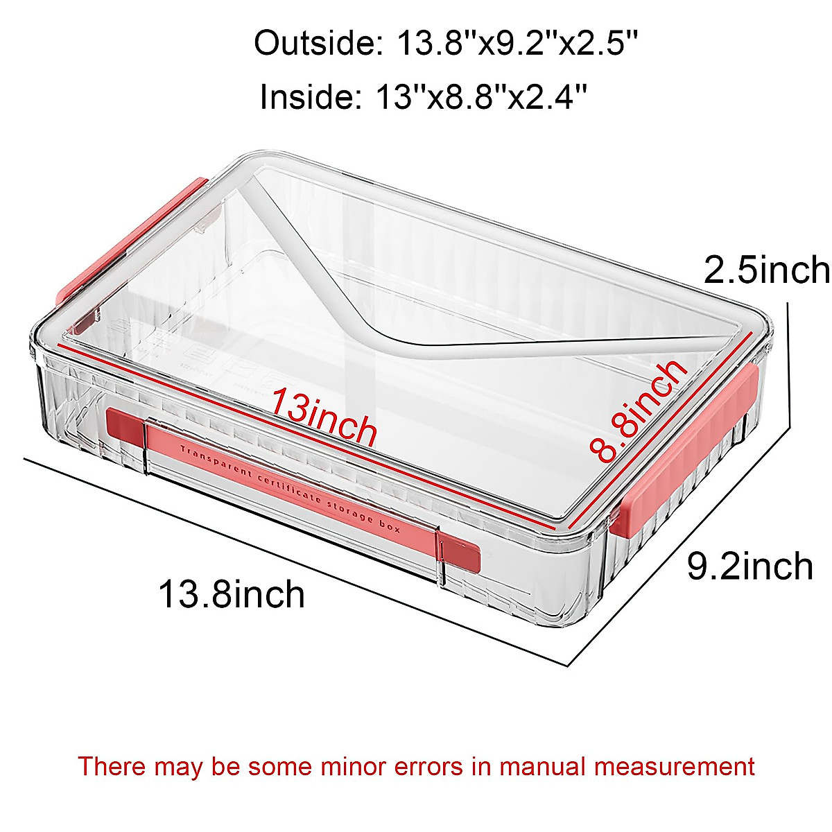 Marte Vanci Plastic Storage Bin with Lid Portable Project Case with Handle Clear Storage Box Transparent File Document Protector Stackable Container for A4 Letter Paper Photo Crafts Scrapbook
