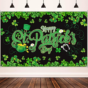 Happy St. Patrick's Day Decorations, Large Fabric Green Shamrock Photo Background for Irish Luck Day Saint Patrick's Day Banner Photo Booth Backdrop Background, 70.8 x 43.3 Inch (Dark Color)