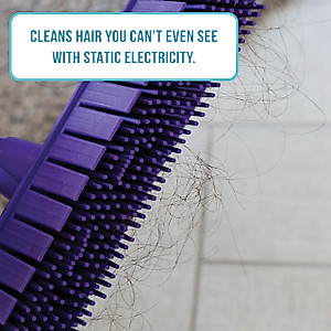 Don Aslett's Rubber Broom (12") and Hand Brush (10") Set | 59-inch Steel Pole | Multipurpose Synthetic Rubber Bristles Cleans Pet Cat or Dog Hair, Liquid Spills on Concrete & Hardwood Surface (Blue)