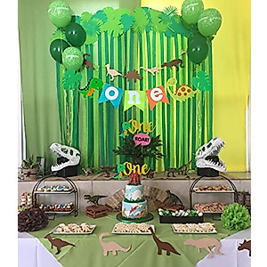 LaVenty Set of 2 Dinosaur First Birthday Banner Dinosaur One Cake Topper Dinosaur 1st Birthday High Chair Banner Dinosaur Birthday Party Decoration