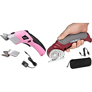 VLOXO 3.6V Cordless Electric Scissors with 2 Blades & 4.2V Rotary Fabric Cutter
