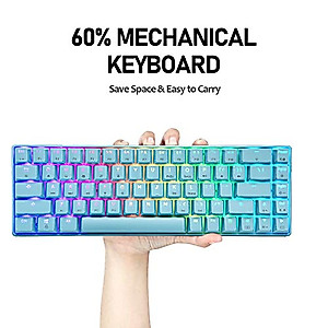 60 Percent Mechanical Gaming Keyboard Blue Switch 68 Keys Wired RGB 18 Backlit Effects,Lightweight Gaming Mouse 6400 DPI,Mousepad for Gamers,Typists(Blue)