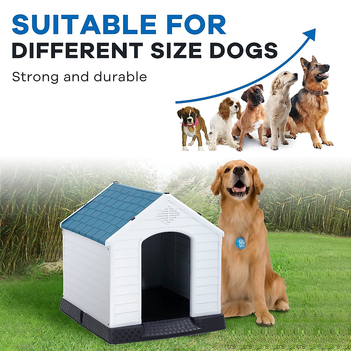 Large Dog House,Outdoor Dog Kennel,Insulated Dog House Pet Puppy Shelter for Small Medium Large Dogs Waterproof with Air Vents&Elevated Indoor Outdoor(32"H)