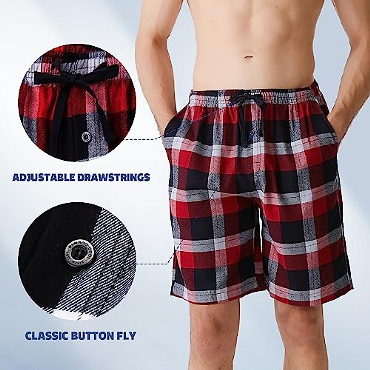 Men's Pajama Shorts Comfy Yarn-dye Woven Sleep Shorts Plaid Bottoms Loungewear Sleepwear 2 Pack