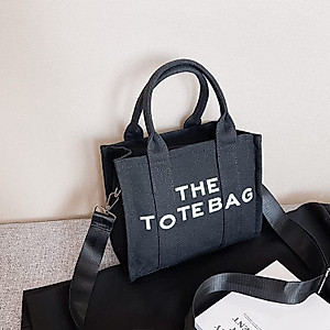 Women Tote Bag Large Shoulder Bag Fashion Crossbody Bag Large capacity vintage letter canvas tote bag (BIack, Large)