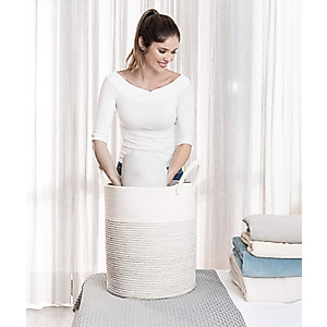 OrganiHaus White Baby Hamper Basket 15x18 | Toy Basket Storage for Kids | Large Woven Baskets for Storage | Round Laundry Basket | Blanket Holder for Bedroom | Boho Blanket Basket for Living Room