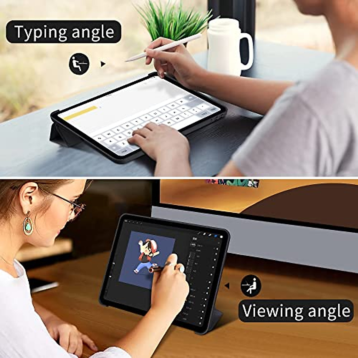 ProtUTab iPad Air 5th Generation Case 2022 / iPad Air 4 th Generation Case 2020 10.9-inch, Auto Wake&Sleep Slim Trifold Stand TPU Back iPad Air Case, Lightweight iPad Air 5th Gen Case, Black