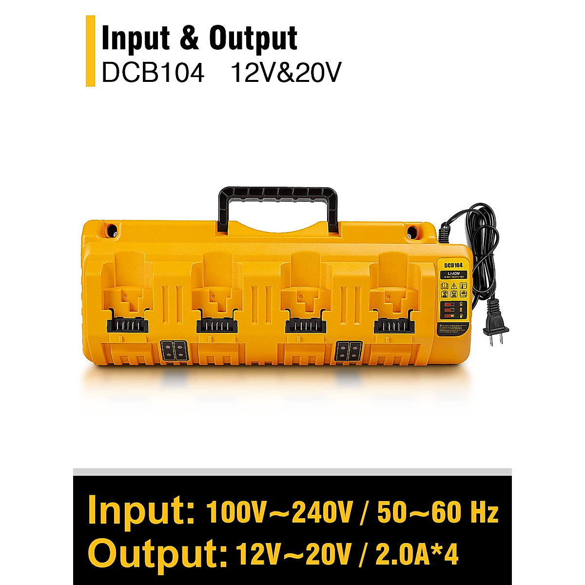 COOMYXIN DCB104 Replacement Charger Station for Dewalt 20V Batteries - 4-Port Multi Battery Charger with 2 USB Ports - Compatible with Dewalt 12V 20V Power Tools (No Batteries Included)