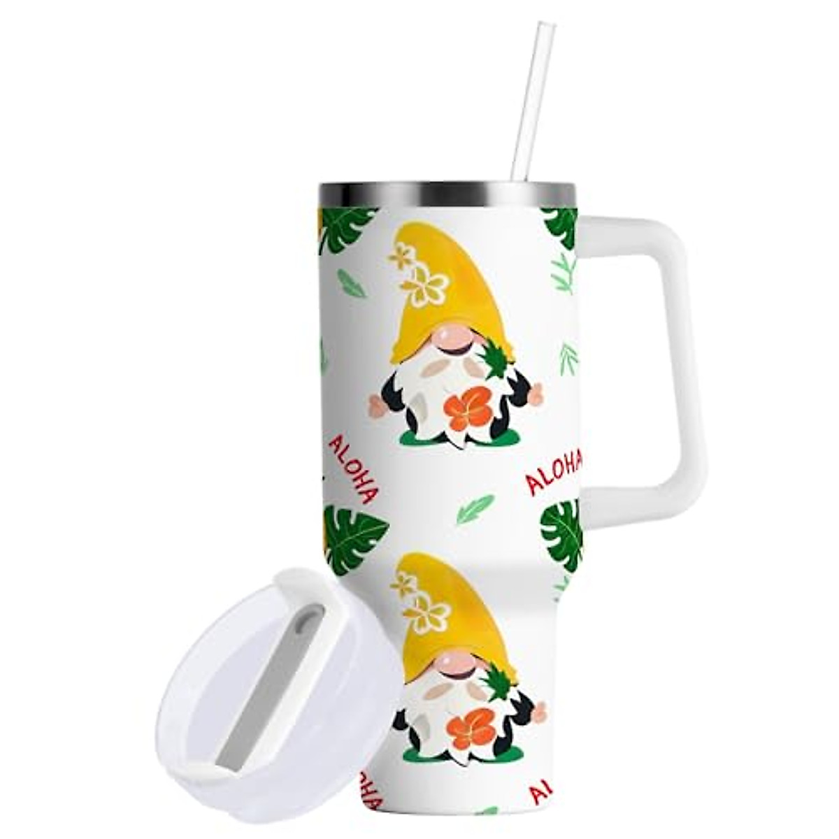 RPLIFE Whimsical Gnomes Bright 40oz Tumbler with Handle, Stainless Steel Coffee Mug, Insulated Coffee Tumbler