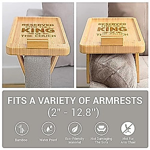 HUGGIB Natural Bamboo Sofa Arm Tray, 12.8 in Width, 12 in Length, 5.5 in Height, with 360 Rotating Bracket for Convenient Use