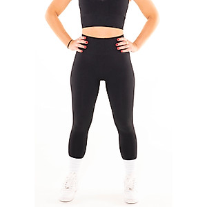 Women Active Set Yoga Sports Bra and High Waisted Scrunch Leggings Butt Lifting (Black, L)