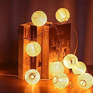 TIGOMOOV Lantern String Lights Plug in, Outdoor Lantern Lights String 9.83FT Pack of 10 Nylon Lantern String Lights for Patio,White Lights String for Bedroom(Lanterns Need Simple Assembly)