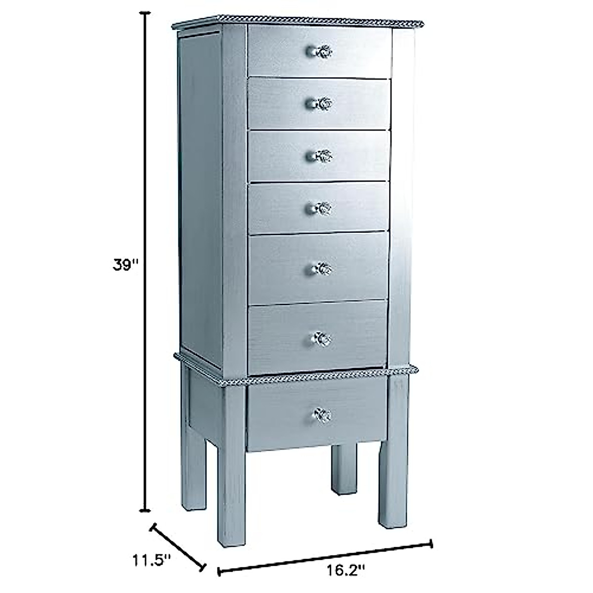 Alveare Home Helena Standing Jewelry Armoire, Silver