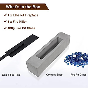 BRIAN & DANY Tabletop Fire Pit, Concrete Table Top Firepit for Indoor & Outdoor, Rectangle Ethanol Tabletop Fireplace, 14.9" x 3.3" x 3.3"
