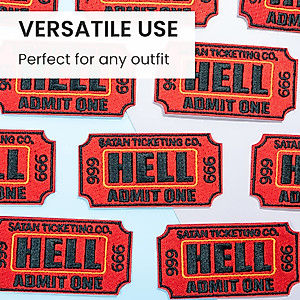Moonmoli Ticket to Hell Admit One Iron on Embroidered Patches - 3"Wx1.5"H Red/Black Funny Patches – Iron on or Sew On Patches for Clothes, Jacket, Jeans, Hat, Backpack