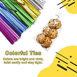 Arsmat 200 Pcs Cellophane Bags, 1.5mils Cellophane Treat Bags with Ties, Thick OPP Clear Treat Bags Goodie Bags for Bakery, Cookies, Candies, Gift Packing(4" x 6")