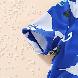 HAPPYMA Newborn Infant Baby Boys Swimsuit One-Piece Zipper Cartoon Fish Print Bodysuit Sunsuit Swimwear Bathing Suit (Blue, 0-3 Months)