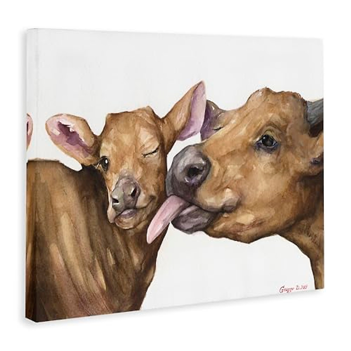 Stupell Industries Baby Cow Family Animal Watercolor Painting Wall Art, 24x30, Gallery Wrapped Canvas