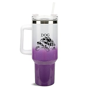 100 North Turtle Dog Elden Meme Ring Video Game Wrap-Around 40 Oz. Stainless Steel Water Bottle Coffee Mug, Spill & Leak Resistant, Travel Tumbler with Handle, Lid & Straw, White & Purple