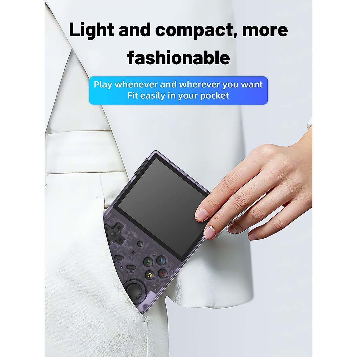 MOUJI RG353V Handheld Game Console 3.5 Inch IPS Screen 640 * 480 High Resolution CPU RK3566 Quad-Core OS Android 11, Linux 2G/64G+16G 3200mAh Battery(Purple transparent)