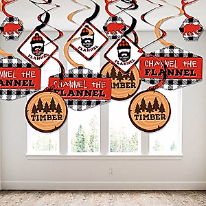 Big Dot of Happiness Lumberjack - Channel the Flannel - Buffalo Plaid Party Hanging Decor - Party Decoration Swirls - Set of 40