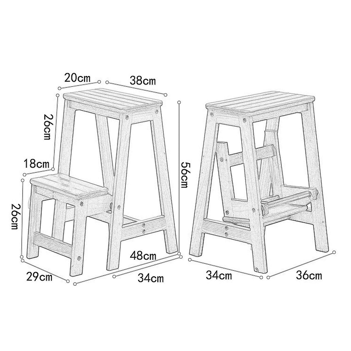 YokIma Folding Step Stool 2 Tier Step Ladder,Wood Ladder Stool Multifunction Step Ladder Stool Portable Counter Chair Shoe Bench/Flower Rack for Household and Office