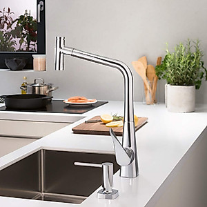 hansgrohe Metris Select Chrome Bar Kitchen Faucet, Kitchen Faucets with Pull Out Sprayer, Faucet for Kitchen Sink, Chrome 73822001