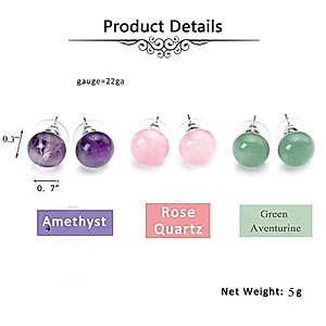 JOVIVI 3pairs Womens Natural Amethyst/Rose Quartz/Green Aventurine Round Abacus Ball Crystal Beads Chakra Stud Earrings