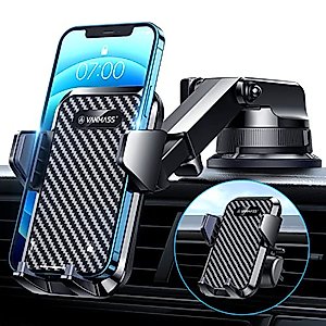 [2023 Upgraded] VANMASS Car Dashboard Phone Holder Mount [Super Suction Cup] Compatible for iPhone 13 Pro Max 12 11 X Xr Xs 8 7 Plus Mini Se Universal Cell Phone Windshield Vent Handsfree Cradle,Black