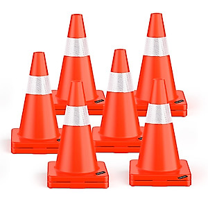 BATTIFE 12Pack Traffic Safety Cones 18" inch with Reflective Collars PVC Orange Construction Cones for Home Driveway Road Parking Use