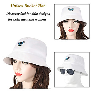 ZLYC Unisex Fashion Embroidered Bucket Hat Summer Fisherman Cap for Men Women Teens (Butterfly Pure White)