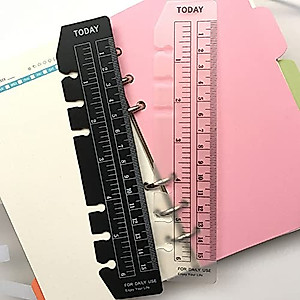 4 Pcs A5 A6 Page Marker Plastic Binder Ruler Bookmark Divider Ruler Page Finder for A5 A6 Size 6-Hole Binder Notebook (Clear and Black)