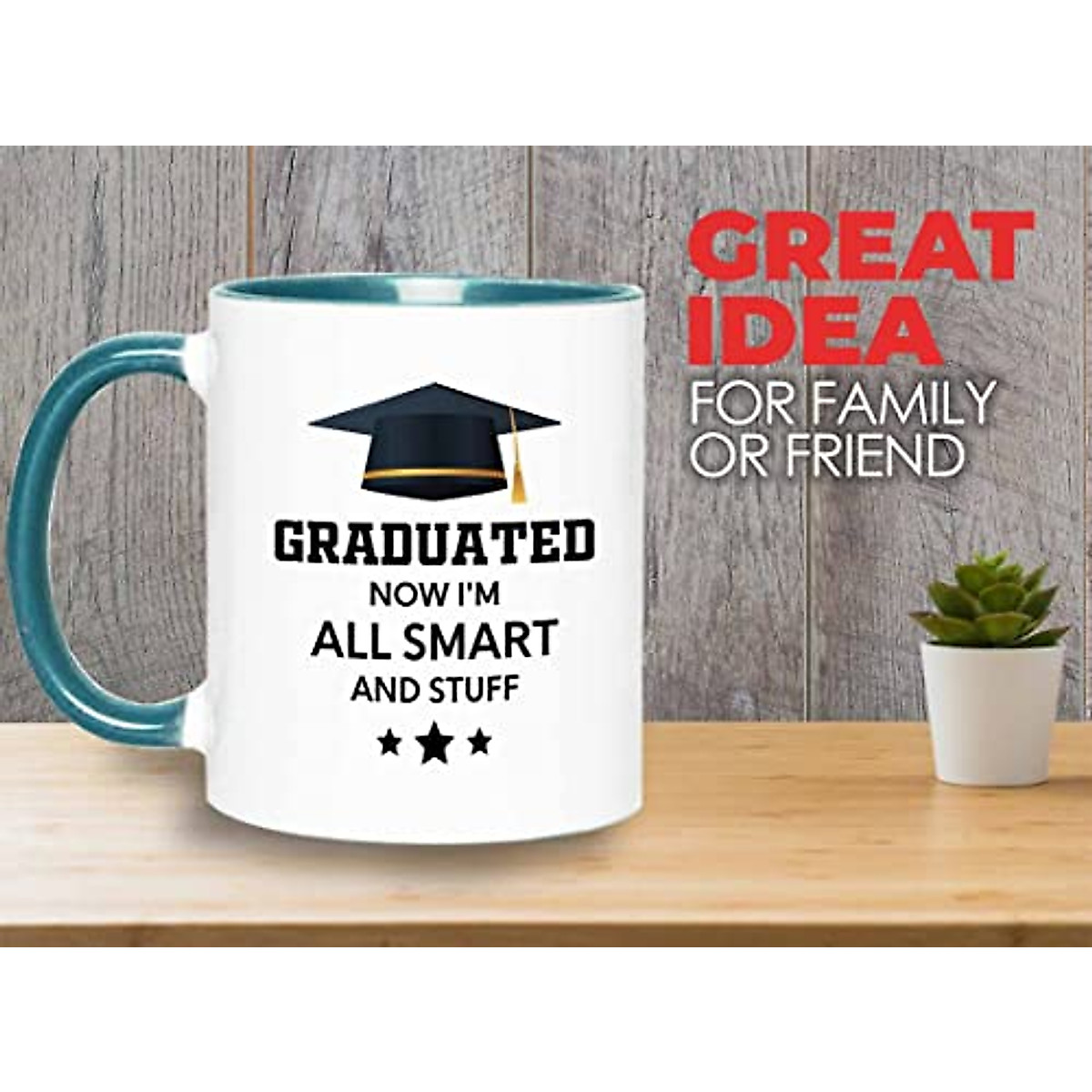 Flairy Land Graduation 2Tone Green Mug 11oz - All Smart and Stuff - Graduation Gifts for Her Senior Graduation College Student College Graduate Classmate MBA Grad