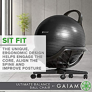 Gaiam Ultimate Balance Ball Chair with Swivel Base - Premium Exercise Stability Yoga Ball Ergonomic Chair for Home and Office Desk - Air Pump, Exercise Guide