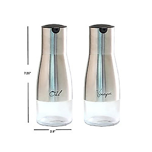 Home Basics 8.5 oz See-Through Glass Base, Silver Oil and Vinegar Jar Set
