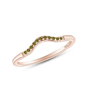 AFFY Round Cut Simulated Peridot Curved Wedding Band Ring in 14k Rose Gold Over Sterling Silver