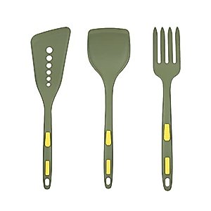 KONOLL Silicone Spatula Set for Nonstick Cookware, Cooking Fork to Stir Mix Mash, Kitchen Utensils Set - 460°F Heat Resistant, 3pcs Green Flexible Kitchen Slotted Spatula, Dishwasher Safe