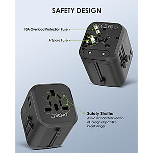 EPICKA Universal Travel Adapter, International Plug Adapter with Dual AC Outlet, 2 USB-C 35W PD Fast Charging & 3 USB-A, All in One Worldwide Wall Charger (TA-205, Black)