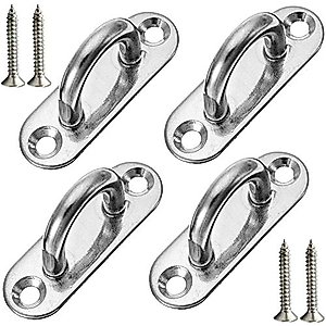 4 Pcs 3.1 Inch 304 Stainless Steel Ceiling Hooks Pad Eyes Plate Marine Hardware Hooks with Screws