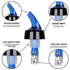 Liquor Bottle Pourers 1oz Set of 12 Measured Bottle Spirits Alcohol Pourers Automatic Measuring Wine Spouts Drink Liquor Pourers Measure Pourer for Cocktail Home Bar (4 Clear 4 Green 4 Blue )