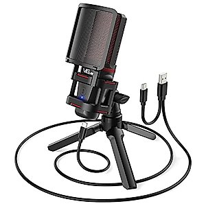 VeGue USB Microphone for PC PS5, Computer Gaming Condenser PC Mic with Quick Mute, Indicator, Tripod Stand, Pop Filter, Shock Mount, for Twitch Streaming, Podcasting, Chatting, Recording, Red VM30