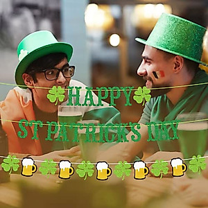 St Patricks Day Banner, SEPGLITTER 3 Strings St. Patrick's Banner Gold Glitter Saint Patricks Day Decorations Happy St. Patrick's Day Banner Decor with Clover Signs for Shamrock Garland Party Supplies