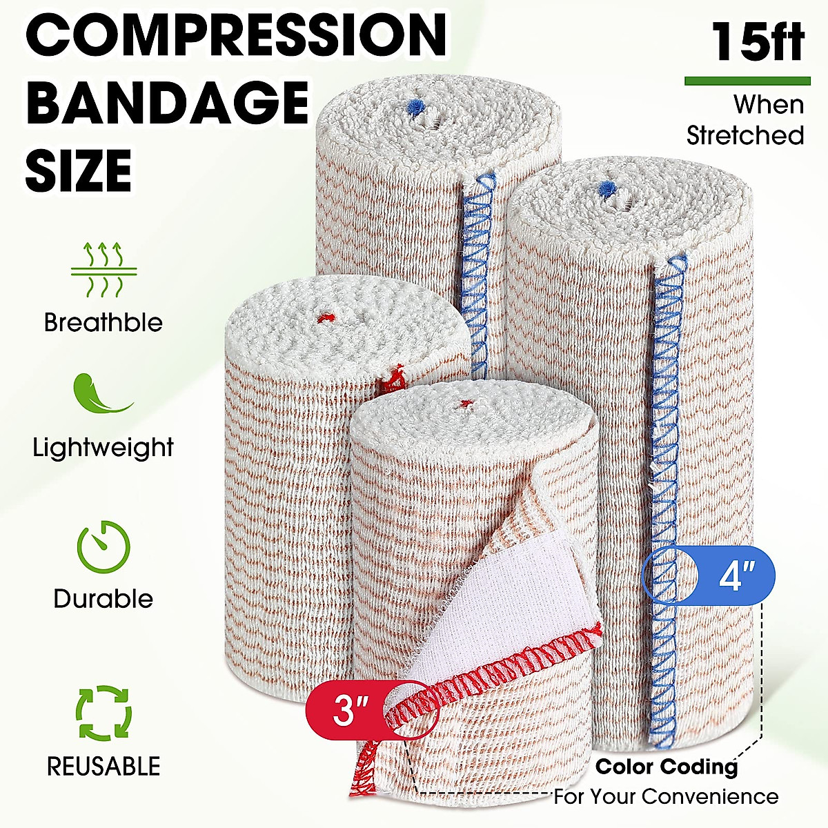 30 Pcs Elastic Bandage Wrap Compression Bandage with Self Closure Washable Reusable Elastic Bandage for Sports Sprains Injuries (3 Inch, 4 Inch in Width)