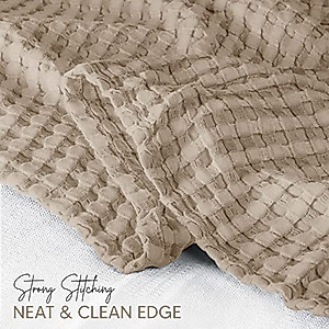 Utopia Bedding Cotton Waffle Blanket 300 GSM (Khaki - 90x108 Inches) Soft Lightweight Breathable Bed Blanket King Size Layering Any Bed for All Season