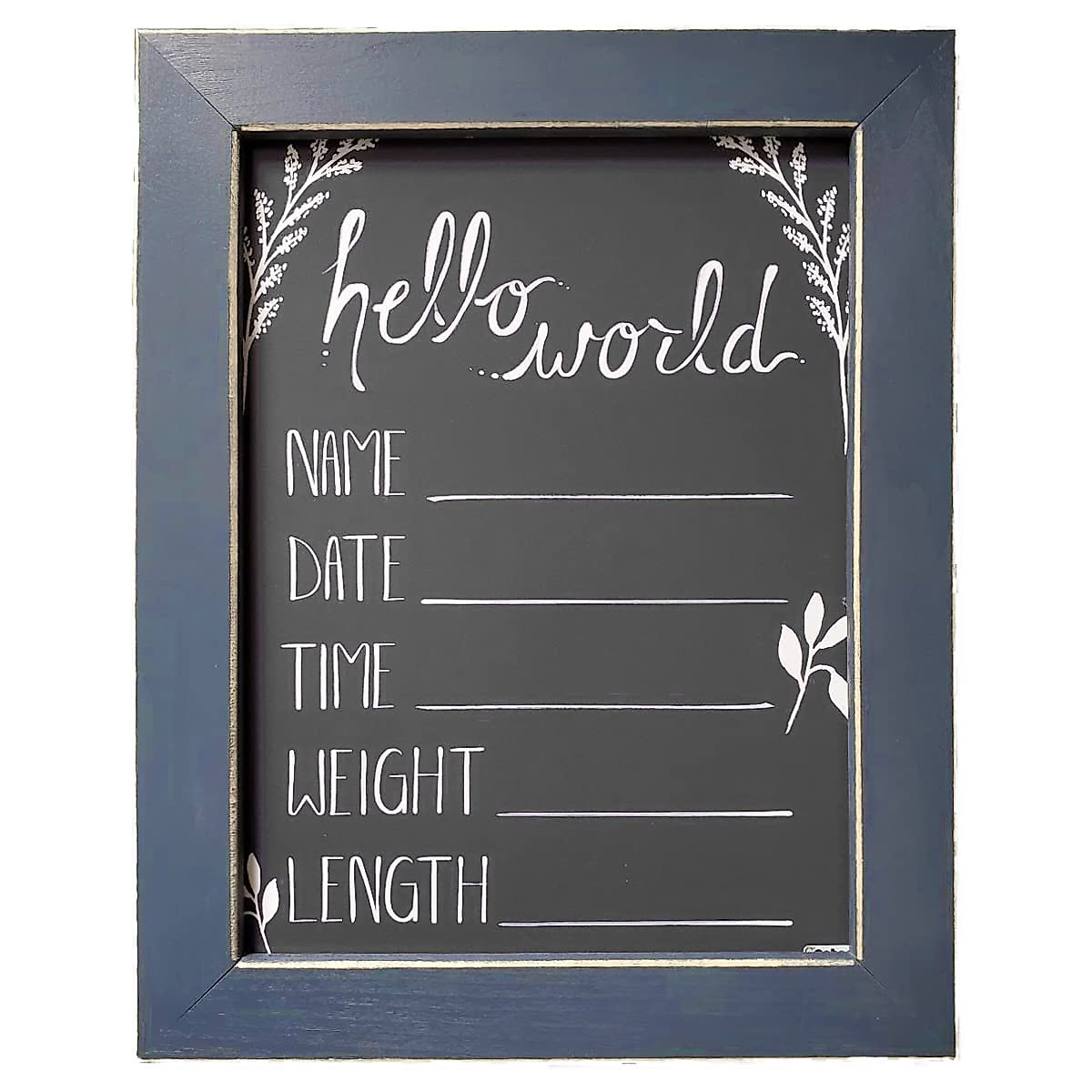 Cohas Hello World Newborn Baby Announcement Sign with Chalkboard Style Surface, 5 by 7 Inches, Blue Marker