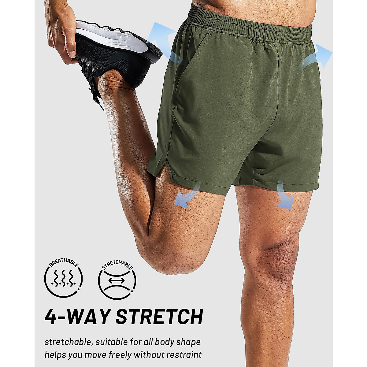 MIER Men's Workout Running Shorts Quick Dry Active 5 Inches Exercise Shorts with Pockets, Lightweight, Breathable, Army Green, L