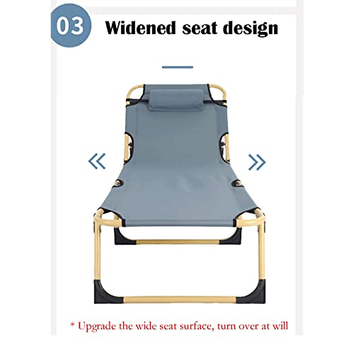 YourGrace Outdoor Folding Chaise Lounge Chair, Lightweight Camping Reclining Chair with Pillow, Cot, Adjustable Sunbathing Recliner for Patio, Beach, Deck, Tanning, L67.72 W21.65 H10.63