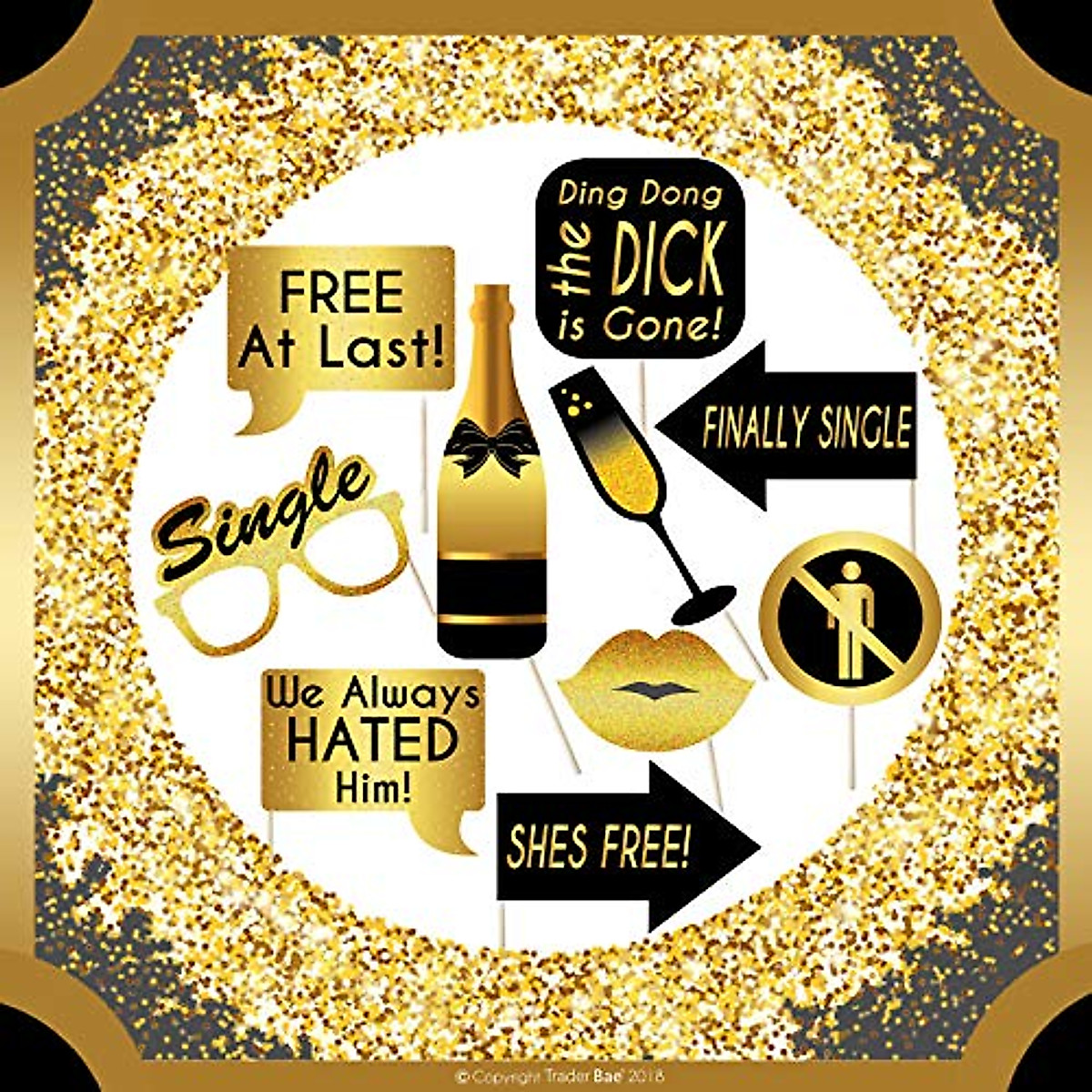 Divorce Party Decorations Kit | 10 Divorce Photo Booth Props | I Do I Did I'm Done! Banner | Divorcee Sash | 10 Gold Confetti Balloons and 10 Black Balloons